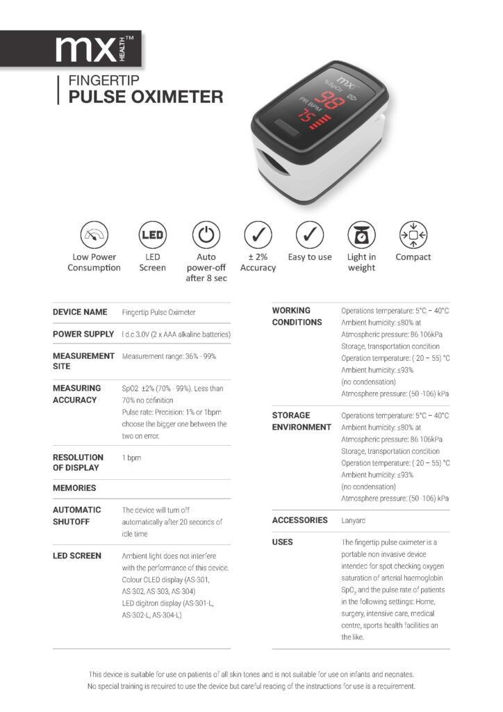 Medical Devices - Fingertip Pulse Oximeter - mx™ Health